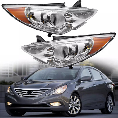 For 2011-2014 Hyundai Sonata Headlights Assembly Pair Chrome Housing ...
