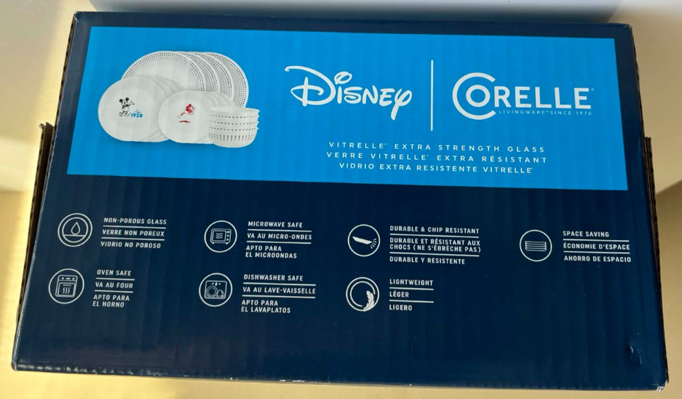 Disney Corelle Vitrelle Extra Strength Glass Mickey Friends Dinnerware ...