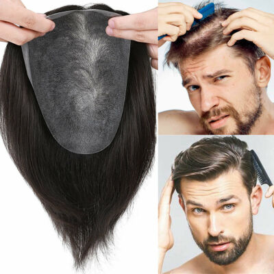 US Thin Skin Toupee Invisible Men Hair Replacement System for Bald ...
