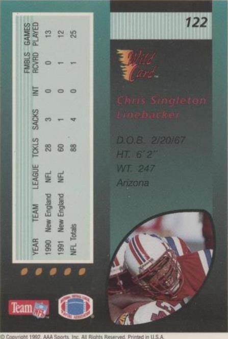 1992 Wild Card Chris Singleton #122 for sale | eBay