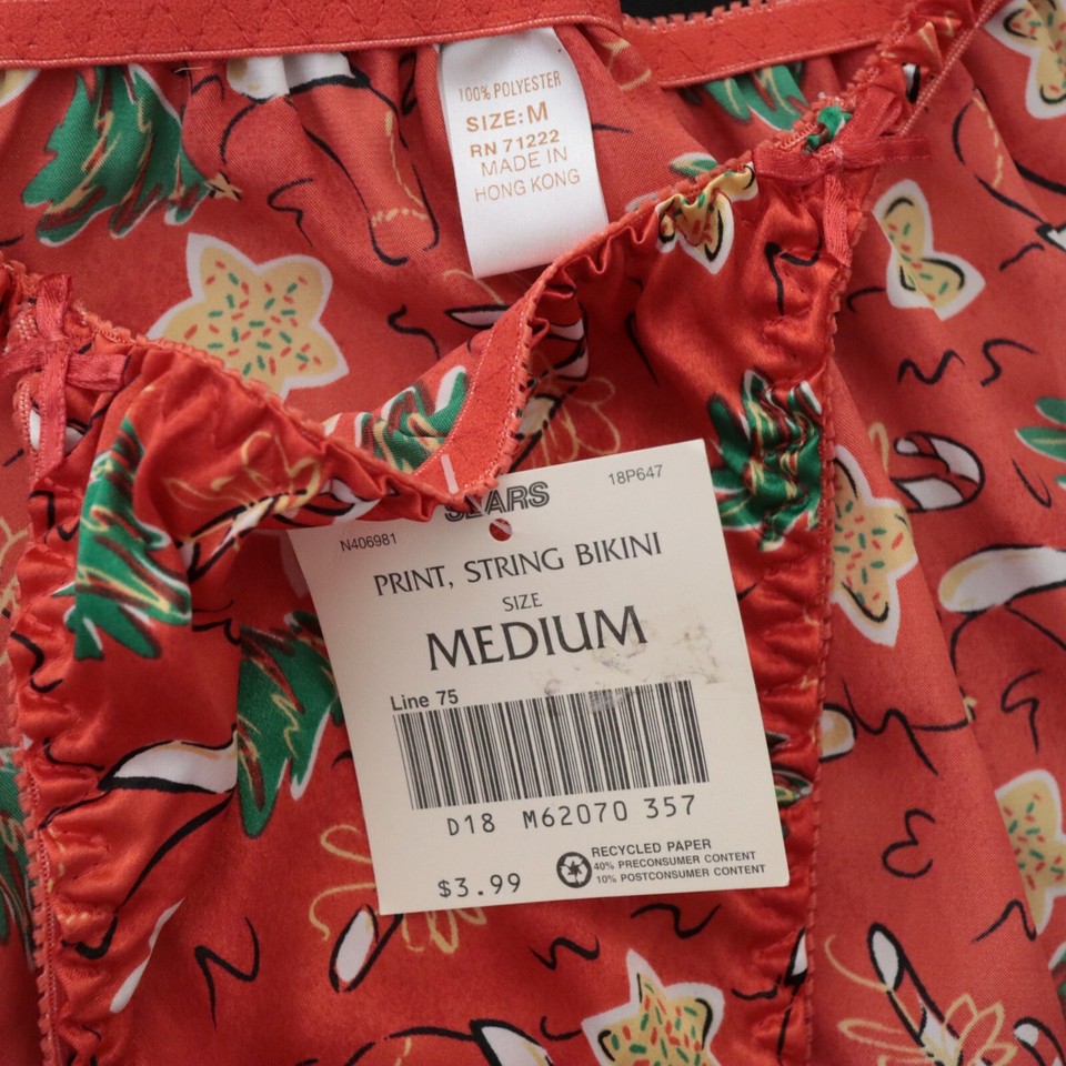 NEW Sears TRUE VTG 90s X-Mas Polyester Satin String Bikini Panty MEDIUM ...