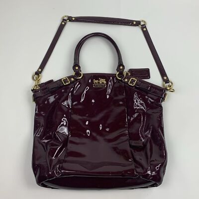 Coach Maroon Patent Leather Shoulder Bag gold zip Hardware Charm 18627 ...