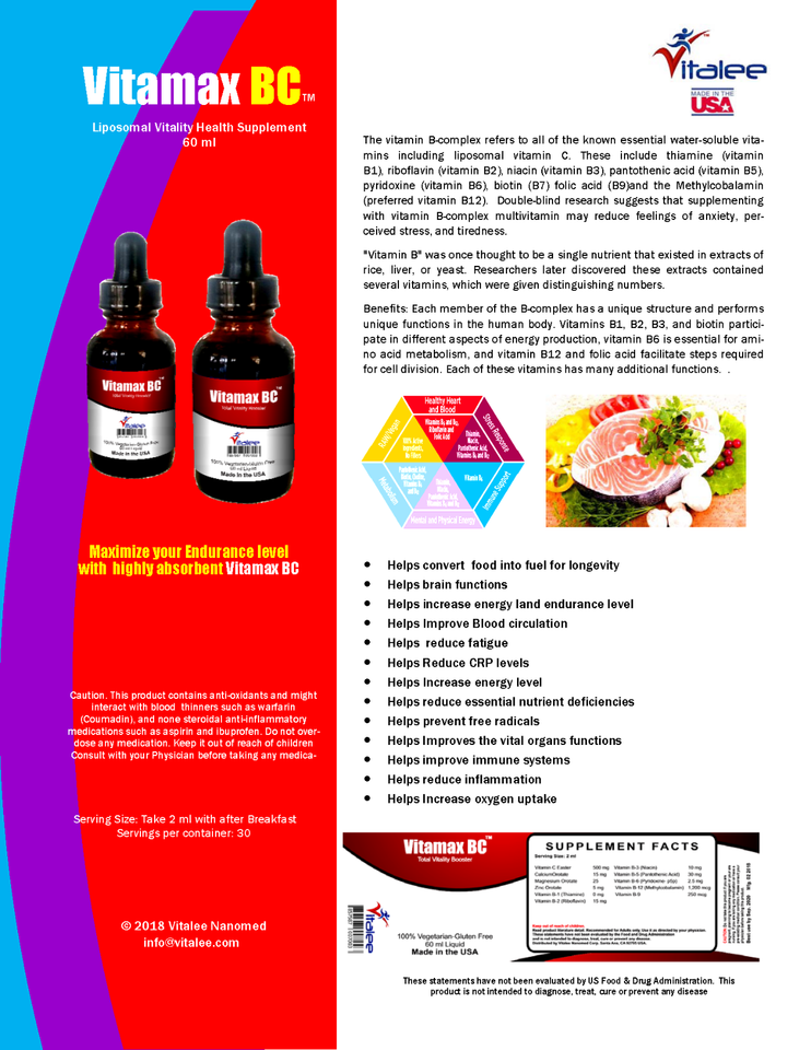 Vitamax BC-Liposomal Vitality Vitamin B Complex Plus Nano Supplement( 1 ...