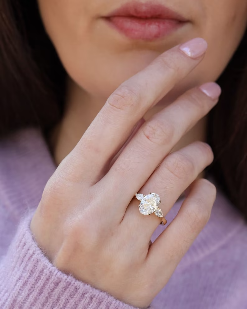 Oval Cut Moissanite Engagement Ring Trilogy Style Wedding Proposal Ring ...