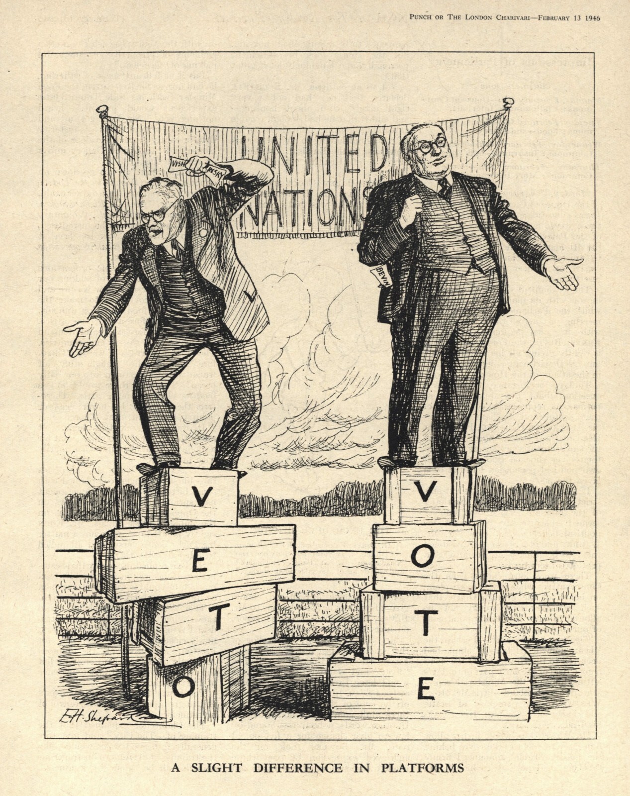 RARE 1946 British Cartoon: UNITED NATIONS - Andrey Vyshinsky & Ernest ...