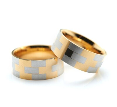 316L Stainless Steel Gold Checker Band Ring | eBay