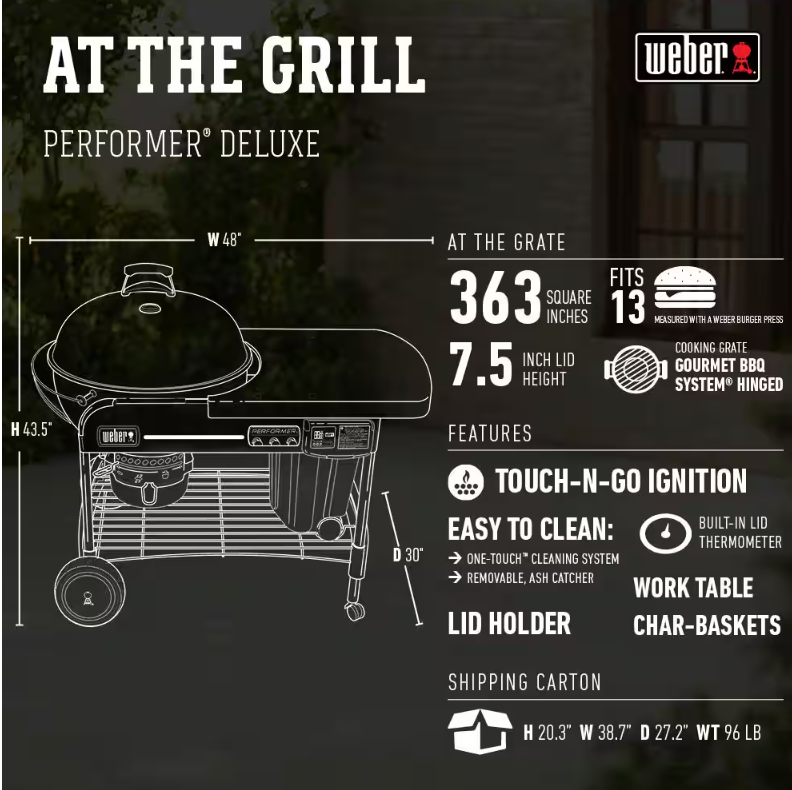 Weber Performer Deluxe 22 in. Charcoal Gril Thermometer and Digital ...