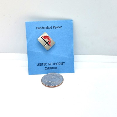 Handcrafted Pewter United Methodist Church Cross Flame Religious Lapel ...