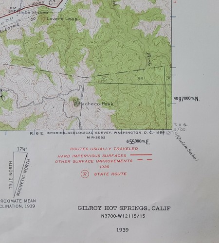 California/USGS/Corps of Engineers Topo Map-Gilroy Hot Springs-1939 ...