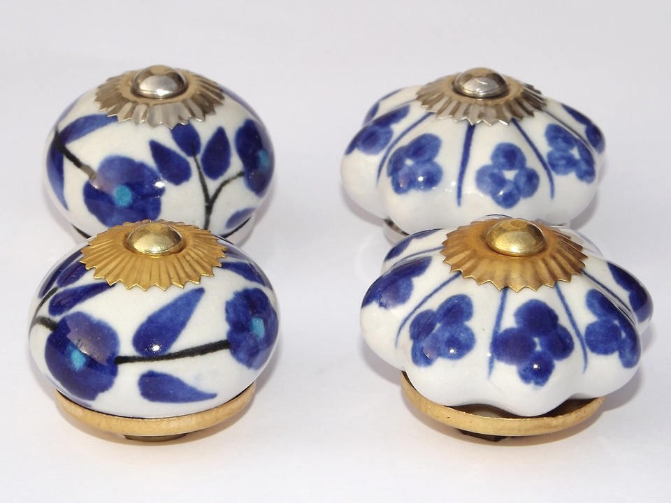 Blue White Ceramic Porcelain Door Knob Handle Drawer cupboard pull ...