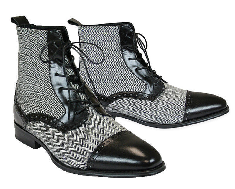 Handmade Men two tone cap toe boots, Men Black and Gray ankle Spectator ...