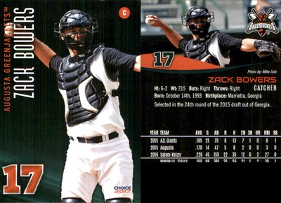 Zack Bowers 2017 Choice Augusta GreenJackets #28 RC FREE SHIP ...