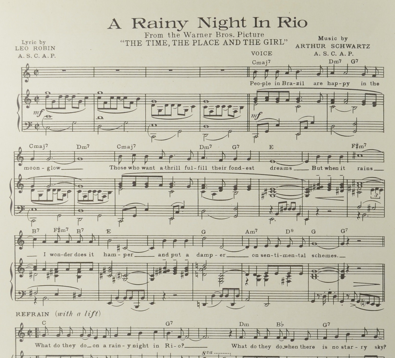 RAINY NIGHT IN RIO Schwartz Robin THE TIME PLACE GIRL Dennis Morgan ...