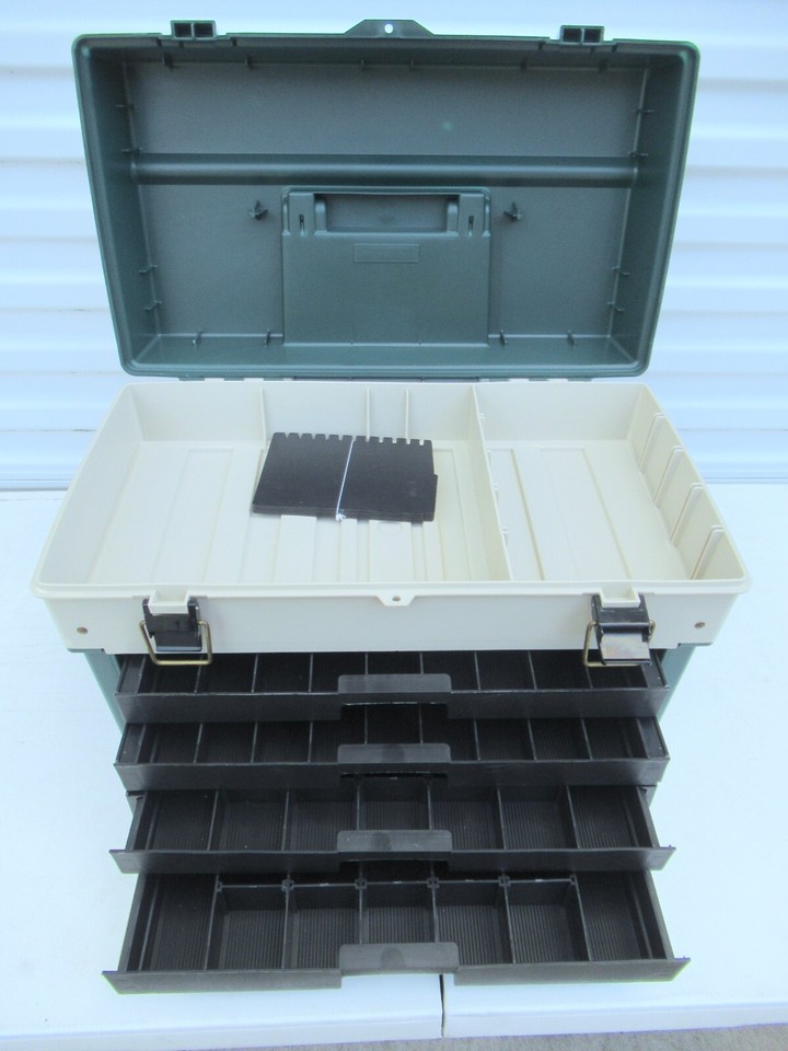 Large Plano Tackle Logic 797 Green Beige Tackle Box Fishing Tool Box | eBay
