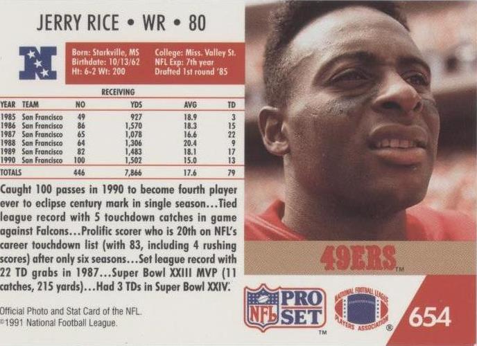 1991 Pro Set Jerry Rice #654 for sale | eBay
