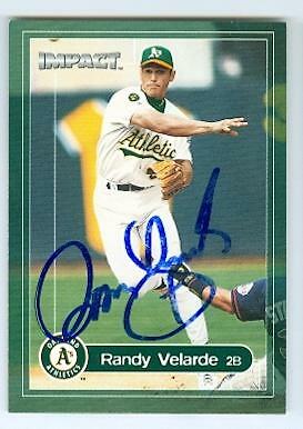 Randy Velarde autographed baseball card Oakland Athletics 2000 Fleer ...