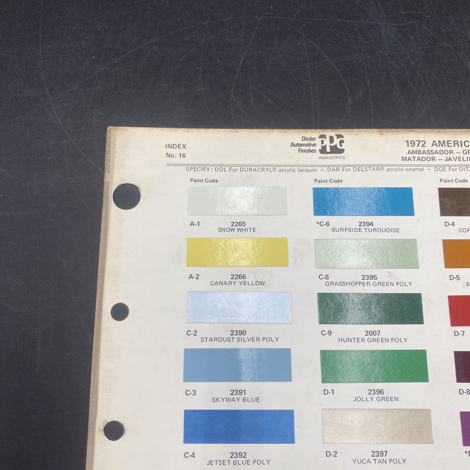 1972 American Motors Gremlin Hornet Javelin Matador Paint Chips Ditzler ...