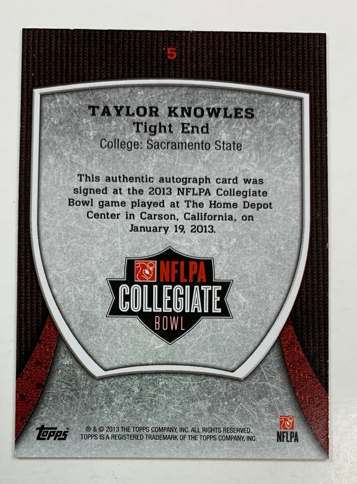 2013 Topps Taylor Knowles NFLPA Collegiate Bowl Autograph Auto Card ...