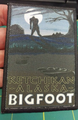 Ketchikan Alaska Patch by Lantern Press - Bigfoot moon scene - has iron ...