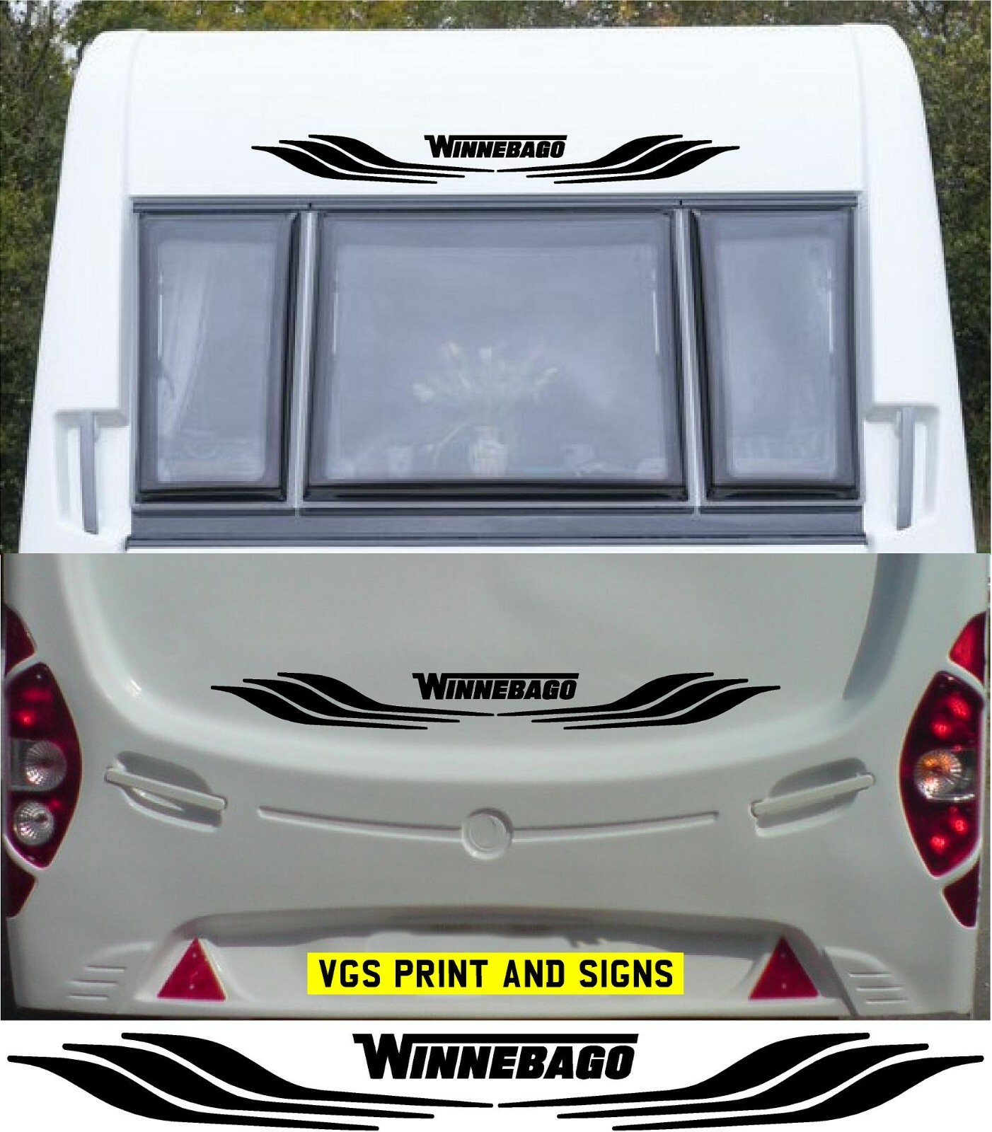 WINNEBAGO CARAVAN/MOTORHOME LARGE 2 PIECE KIT STICKERS CHOICE OF COLOUR ...