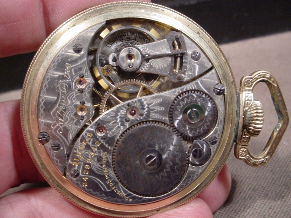 Vintage 10k gold filled 16s 21 jewel Elgin Father Time pocket watch 4 ...