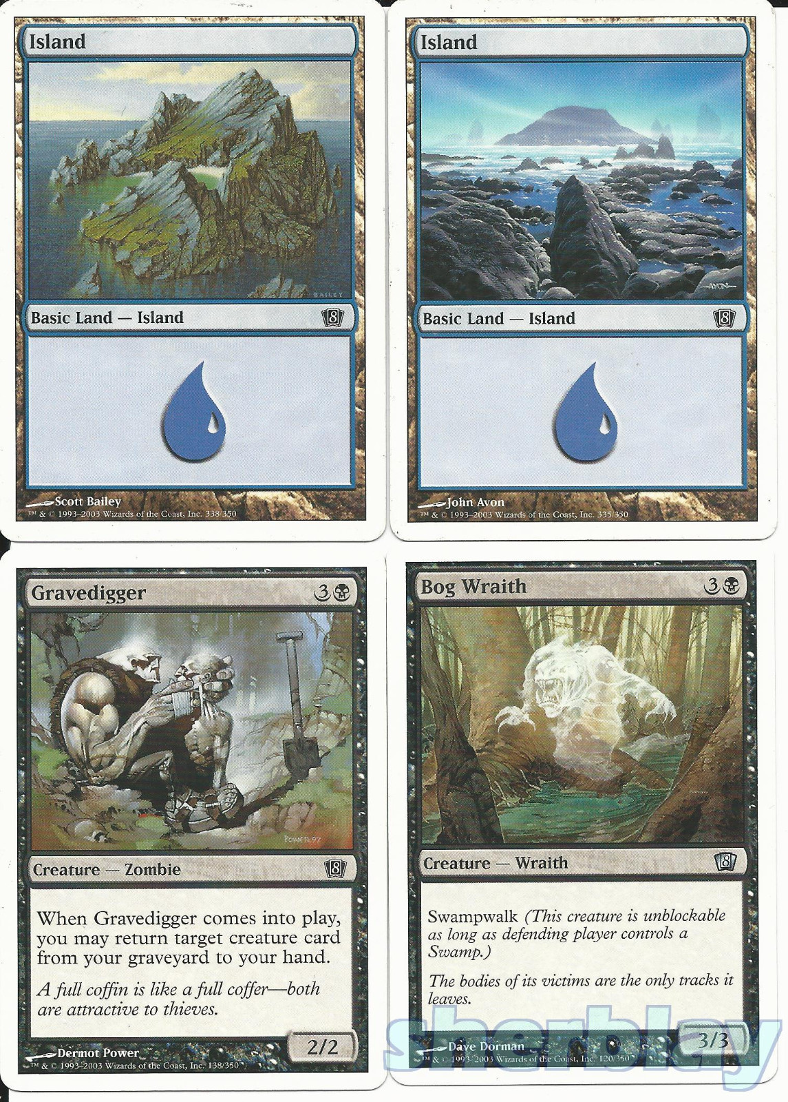 MTG Magic the Gathering TCG 8th Edition Bog Wraith Gravedigger & 2X ...