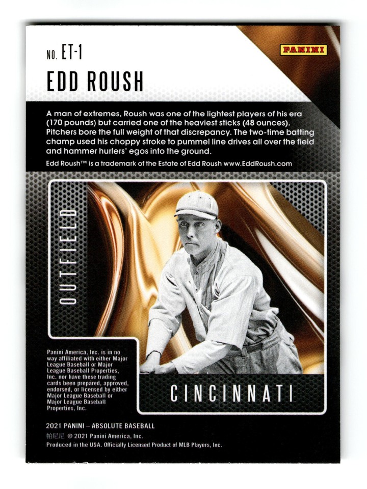 2021 Panini Absolute Baseball Edd Roush Green Extreme Team #ET-1 Reds ...