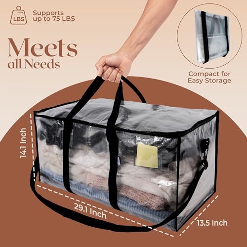 6-Pack Extra-Large Heavy-Duty Clear Semi-Transparent Moving Bags Totes ...