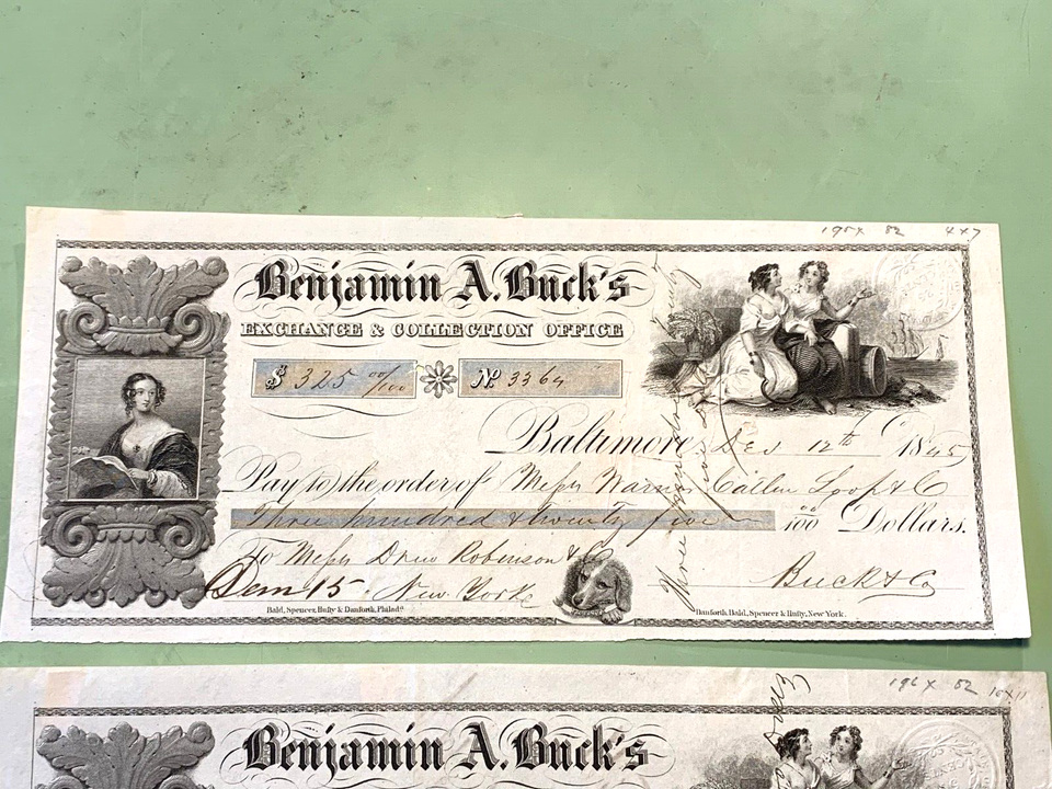 2 - 1845 Benjamin Bucks Exchange Draft Baltimore MD - Embossed Revenue ...