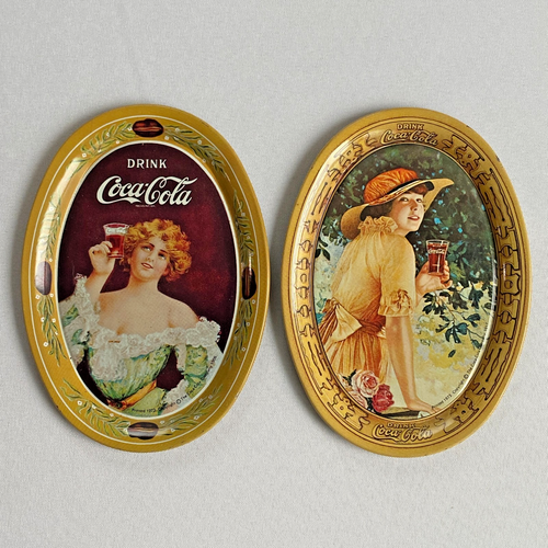 Vtg Collectible Coca Cola Drink Metal Tip Advertising Trays 6x4 inch ...