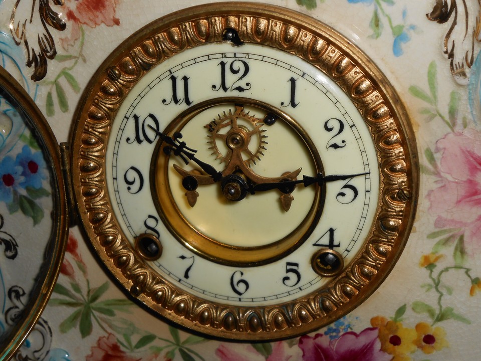 ANTIQUE ANSONIA ROYAL BONN "LA NORD" KEY WIND BONG STRIKE PORCELAIN ...