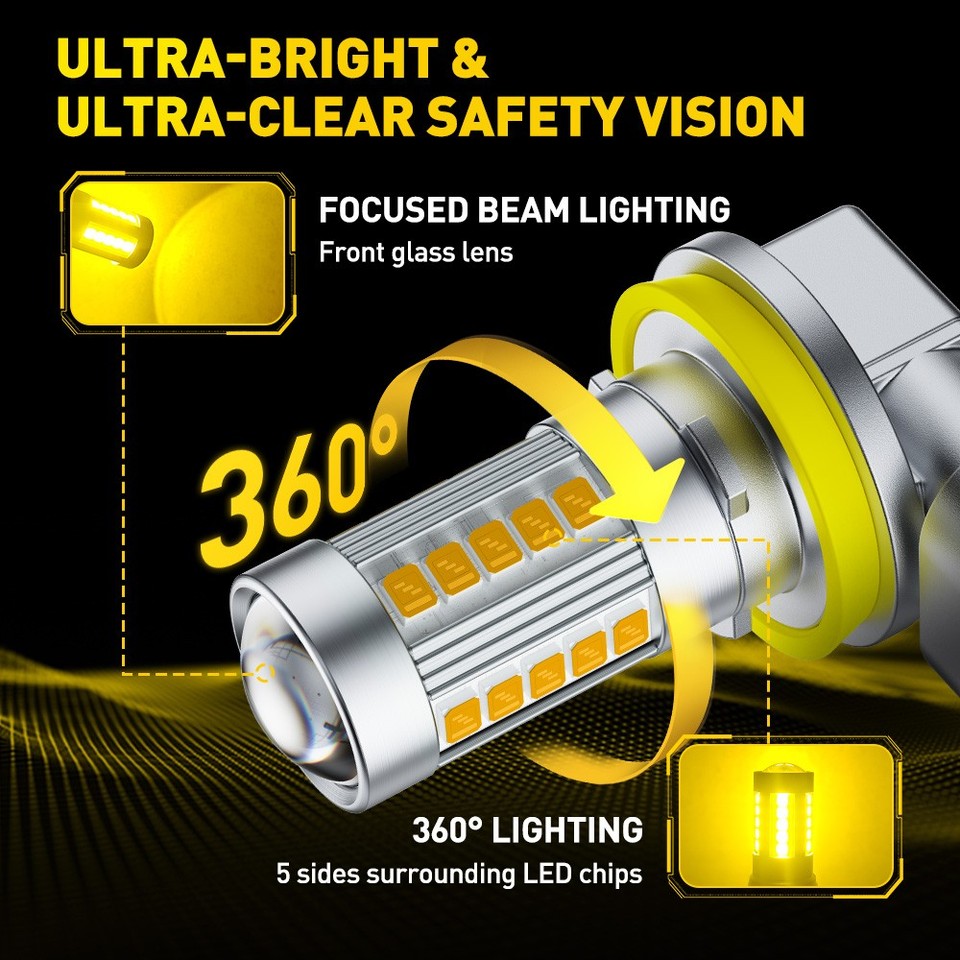 AUXITO H8 LED H11 3000K Bulb Golden Yellow Super Bright Fog Light High ...
