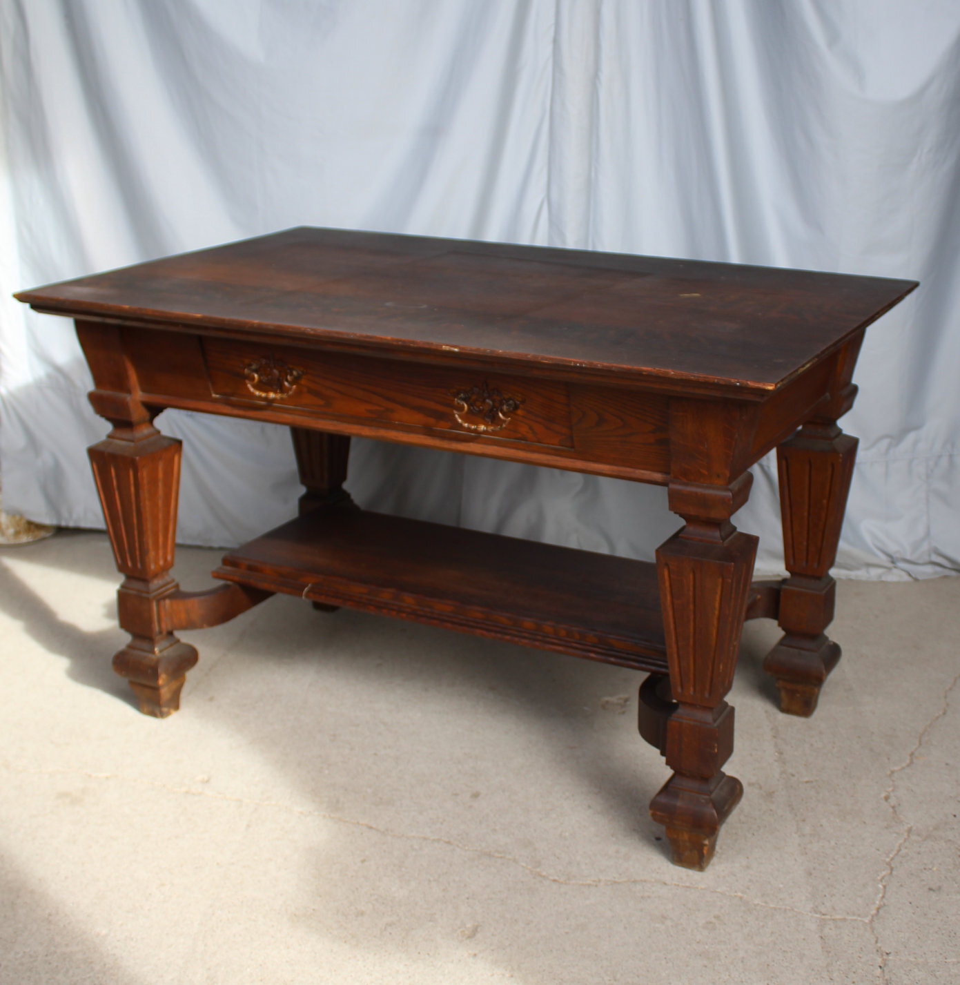 Antique Heavy Built Oak Library Table Desk | eBay