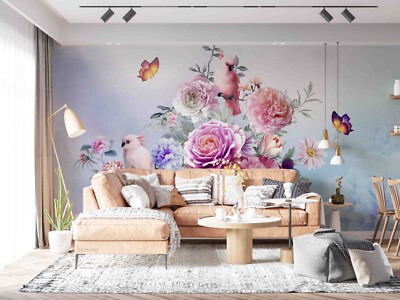 3D Watercolor Floral Bird Wall Murals Wallpaper Murals Wall Sticker ...
