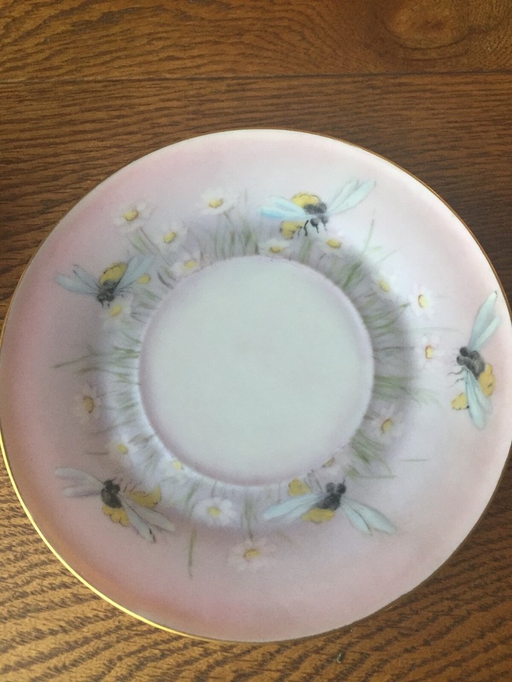 RARE Antique Limoges? Hand Painted Pink Gold Rim Bees Daisies Cup ...