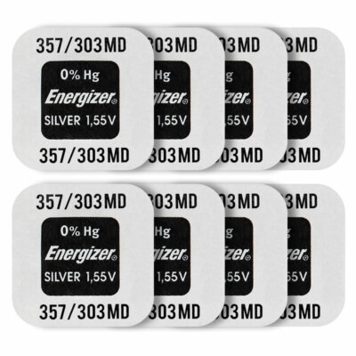 8 x Energizer Silver Oxide 357/303 batteries 1.55V D357 V357 SR44 Watch ...