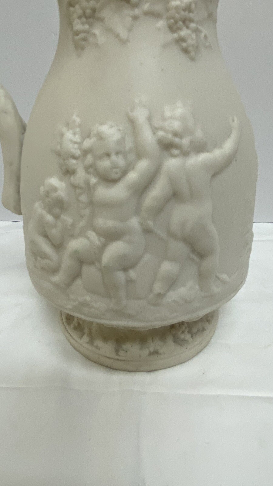 PARIAN WARE Pitcher Cherubs grapevines Flowers Porcelain Antique 9 1/2 ...