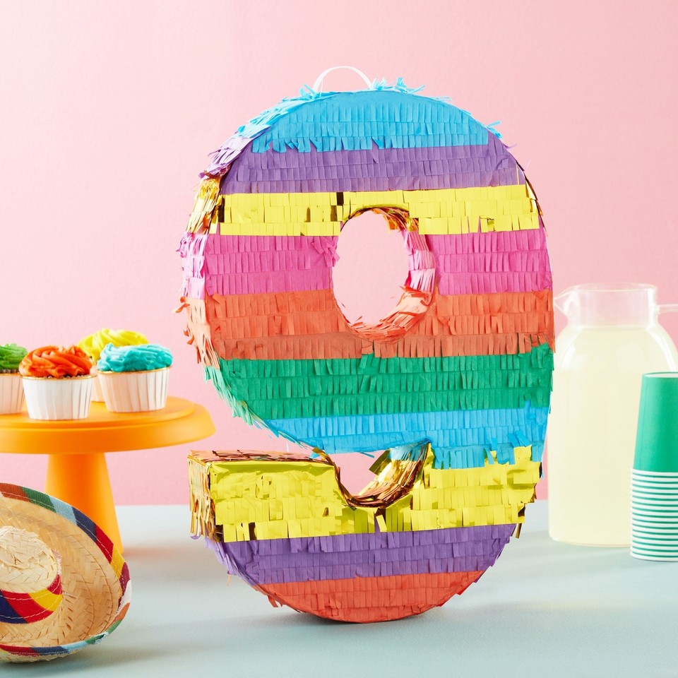 Small Rainbow Number 9 Pinata for 9th Birthday Party Supplies, 11 x 16. ...
