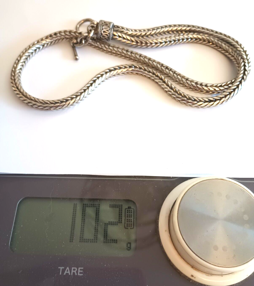 Vintage Sterling Silver Bali Wheat Woven Foxtail Chain Toggle Necklace ...