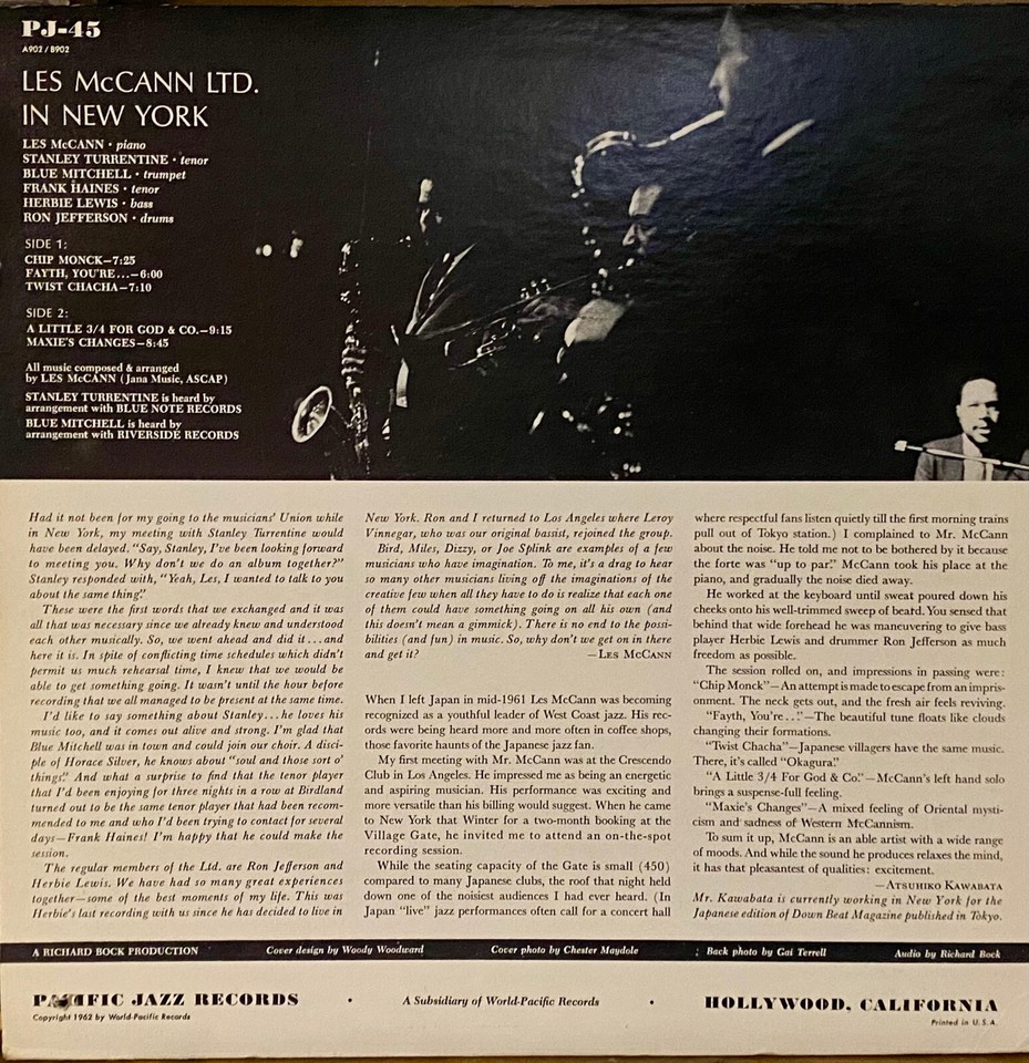 LP LES McCANN LIVE IN NEW YORK USA PACIFIC JAZZ 1st PJ-45 MONO ...