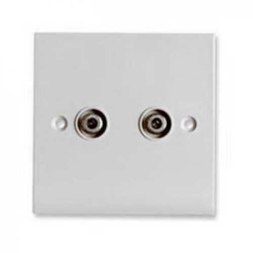 Double Twin TV Aerial White Sat Slim Screened F Screw Wall Outlet Plate ...