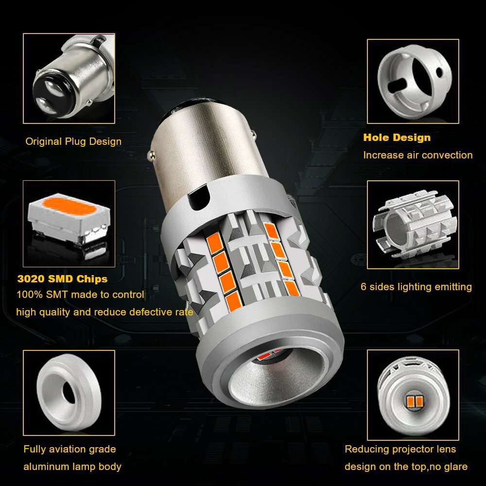 JDM ASTAR 2x 3157 3156 Amber Yellow 26 SMD LED Turn Signal Lights Bulbs ...