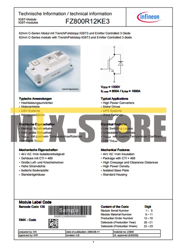 1PCS Brand NEW INFINEON/EUPEC Module FZ800R12KE3 Quality Assurance 100% ...