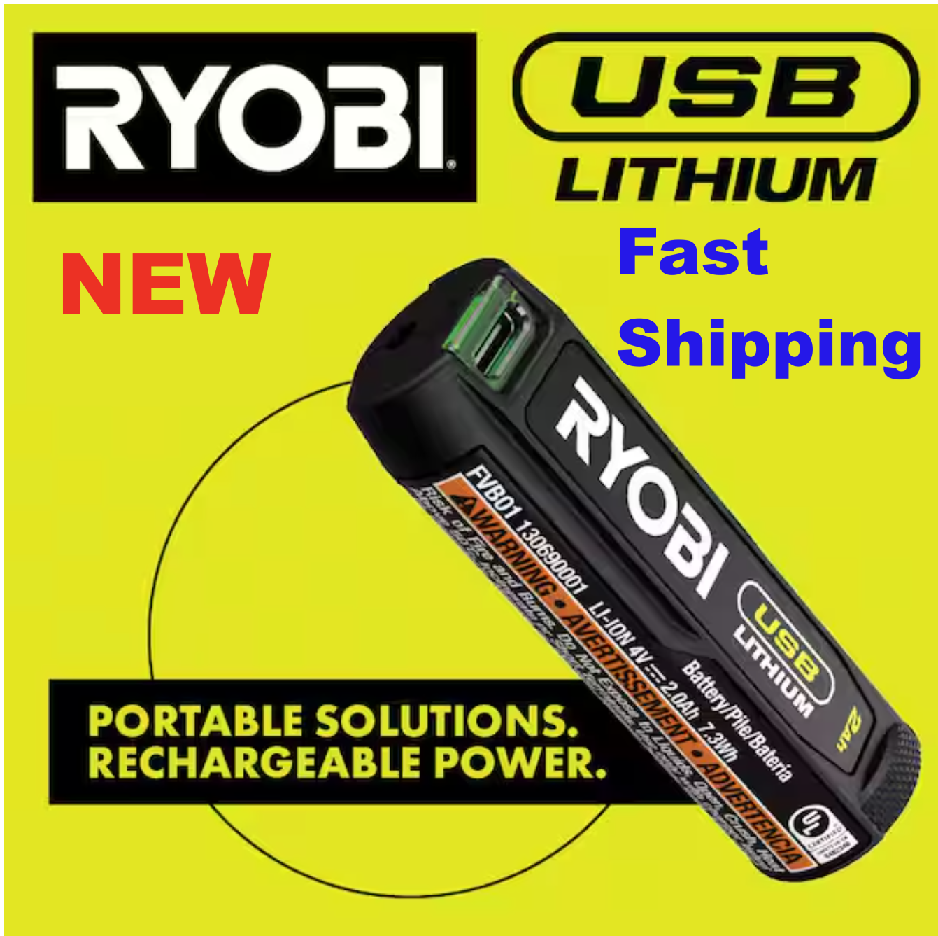 RYOBI USB Lithium 2.0 Ah Lithium-ion Rechargeable Batteries FVB01 Other ...