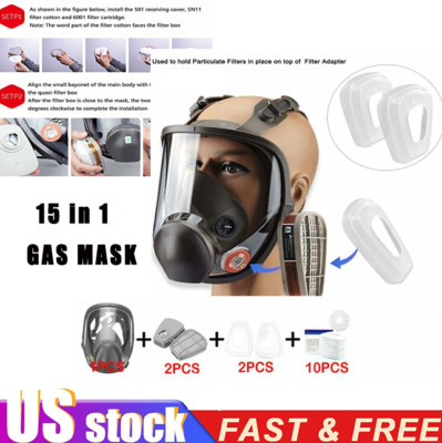 New Full Face Gas Mask Painting Spraying Respirator w/Filters for 6800 ...