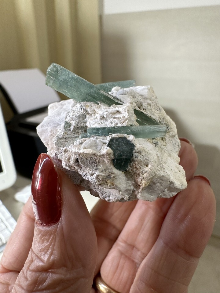 Blue aquamarine on feldspar matrix, natural color and forms, excellent ...