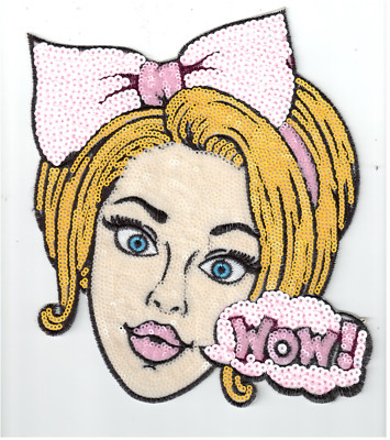 Sequin Patch: Pink WOW! Girl | eBay