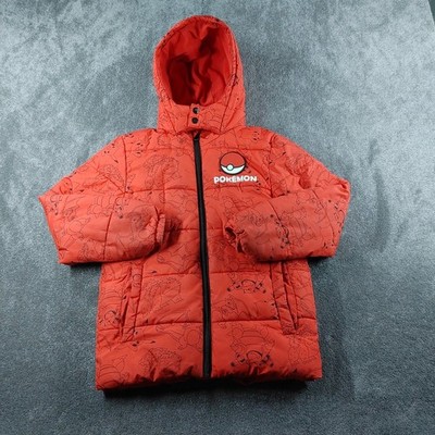 Pokémon Jacket 9-10 Years Boys Red Puffer Charizard Pikachu Hooded ...