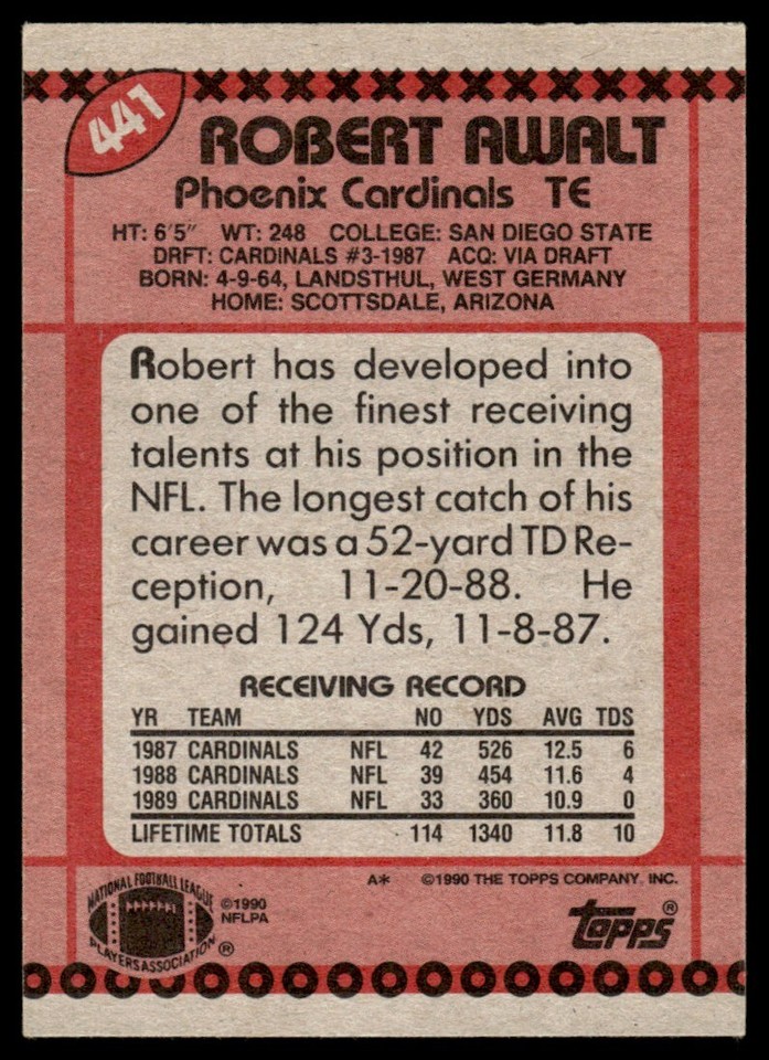 1990 Topps #441 Robert Awalt Phoenix Cardinals | eBay