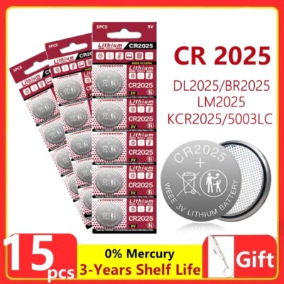 15Pcs 3V CR2025 Button Battery DL2025 BR2025 5003LC LM2025 Coin Cell ...